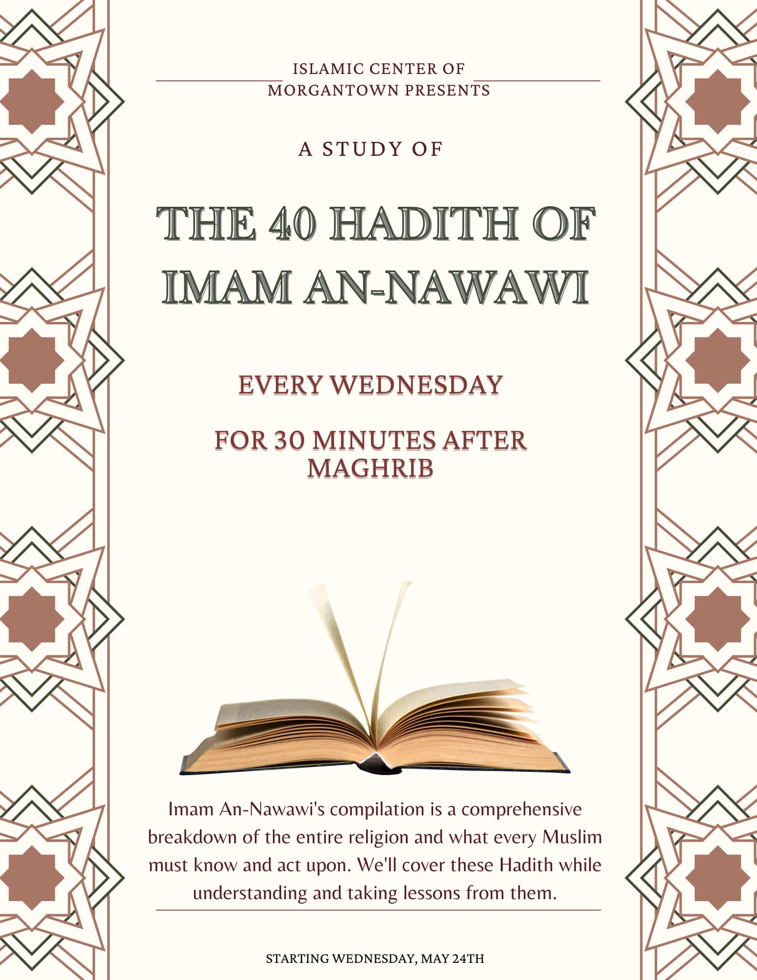 40 Hadith of Imam An-Nawawi Class! – Islamic Center of Morgantown